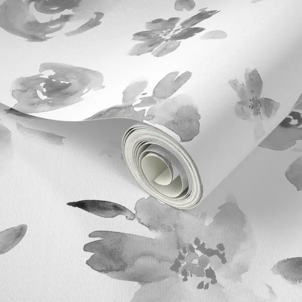 Spoonflower Black And White Grey Rose Nursery Hand Drawn Custom Pre-pasted Wallpaper