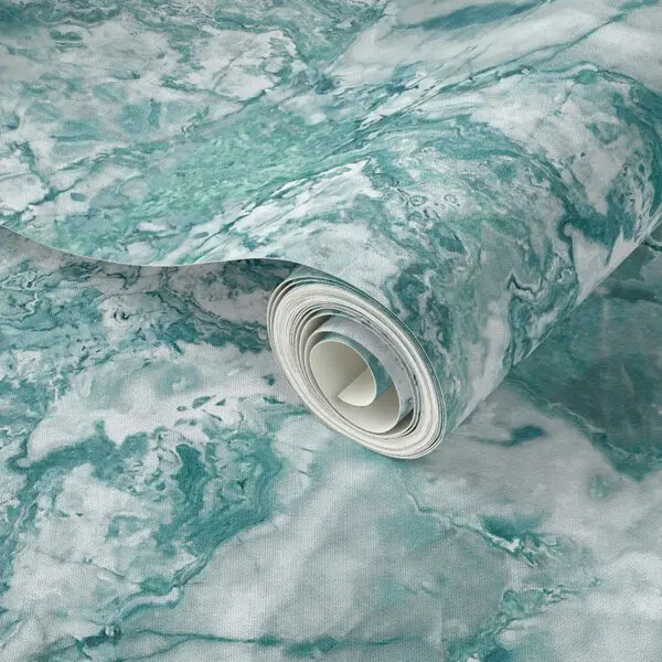 Spoonflower Geology Abstract Texture Carrara Marble Pale Traditional Wallpaper - Teal,blue