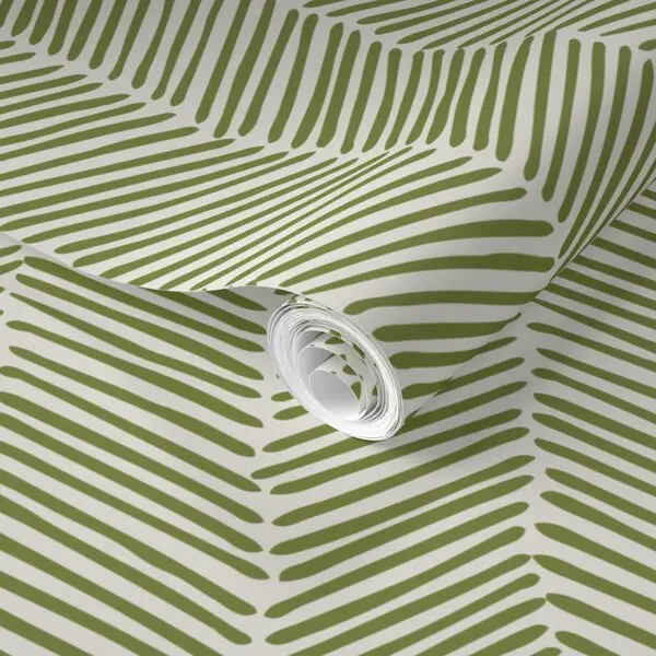 Spoonflower Chevron Zigzag Arrow Moss Green Garden Herringbone Custom Removable Wallpaper - Green,sage