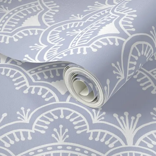 Spoonflower Lace Sea Scallop Coral Custom Pre-pasted Wallpaper - Gray,white