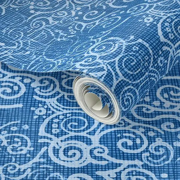 Spoonflower White Blue Clouds Abstract Art Custom Pre-pasted Wallpaper - White,blue