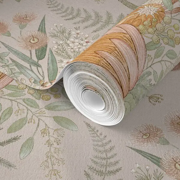 Spoonflower Neutral Flora Damask Sage Green Thistle Eucalyptus 100% Natural Sisal Grasscloth Wallcovering - Beige,green,sage