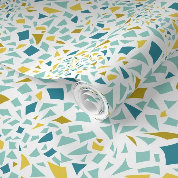 Spoonflower Water Mosaic Ocean Lake Abstract Custom Removable Wallpaper - Green,teal,sage