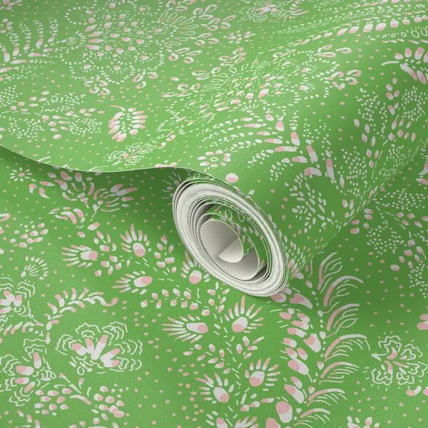 Spoonflower Vintage Lace Fern Delicate Botanical Chintz Cut Traditional Wallpaper - Green