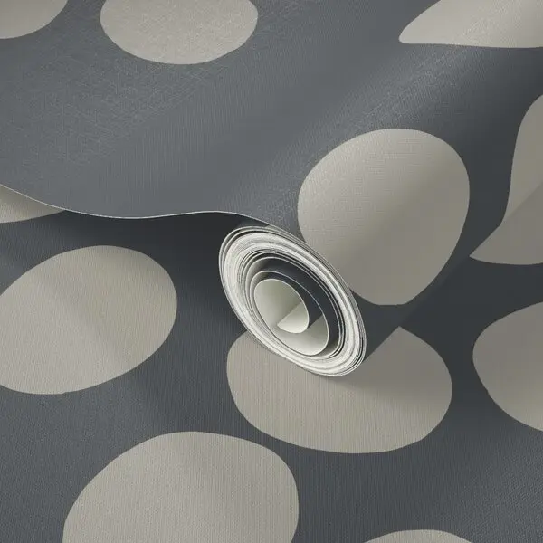 Spoonflower Grey Dots Abstract Two Color Shell Charcoal Custom Pre-pasted Wallpaper - Gray