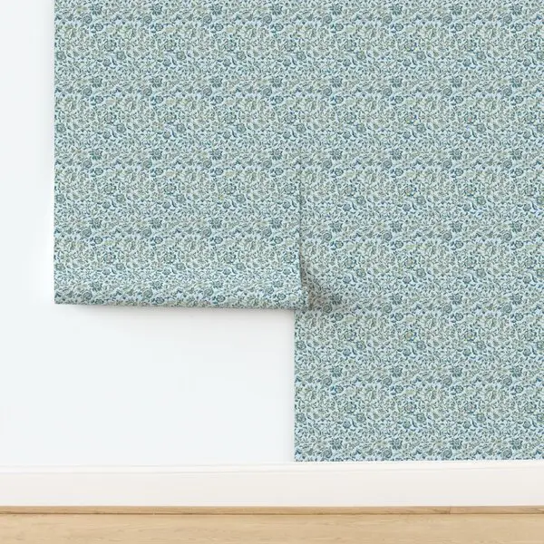 Spoonflower Sky Summer Peony Morris Chintz Blue And Traditional Wallpaper