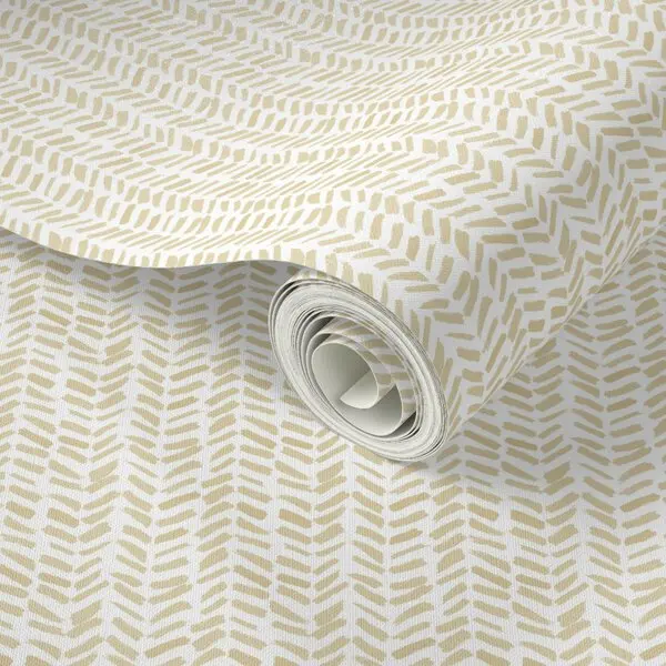Spoonflower Painted Brush Strokes Gold And White Herringbone 100% Natural Sisal Grasscloth Wallcovering