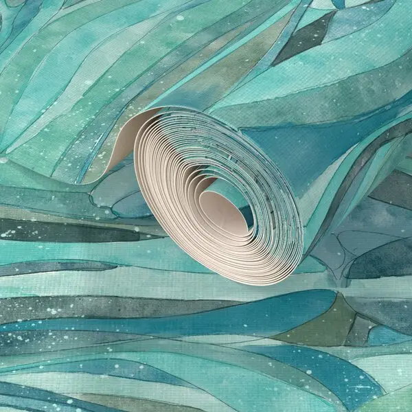 Spoonflower Wavy Teal Medium Scale 100% Natural Sisal Grasscloth Wallcovering