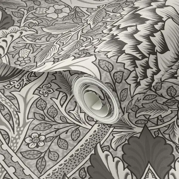 Spoonflower Windrush Victorian Botanical Custom Pre-pasted Wallpaper - Gray