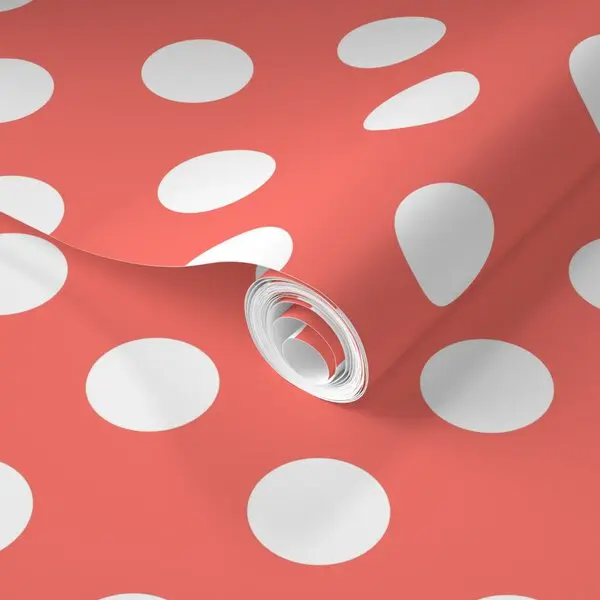 Spoonflower Polka Dot Coral Living Traditional Wallpaper - Red,white