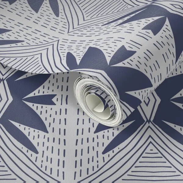 Spoonflower Star Navy Line Geo Geometric Traditional Wallpaper