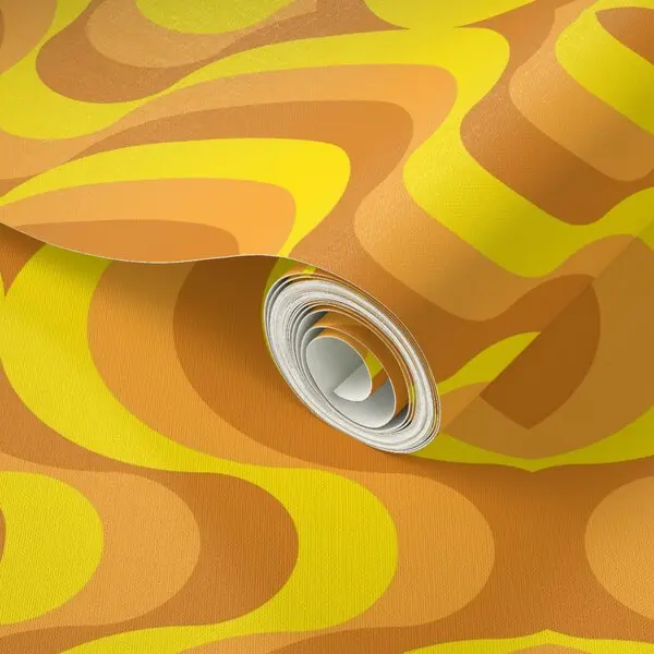 Spoonflower Vintage Retro Groovy 70s 60s Seventies Yellow And Custom Removable Wallpaper