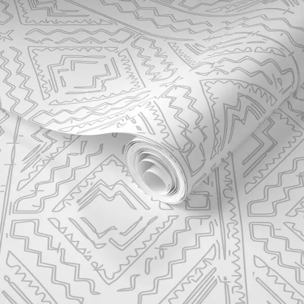 Spoonflower Mud Cloth Mudcloth African Grey Tribal Custom Removable Wallpaper - White,gray