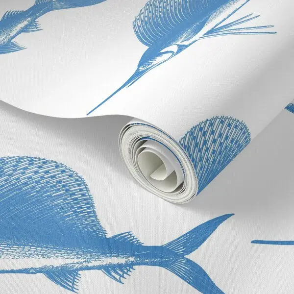 Spoonflower Fish Marlin Blue Ocean Custom Removable Wallpaper