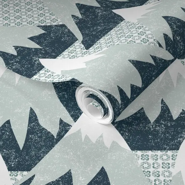 Spoonflower Slopes Mountains Skiing Snow Cross Country Winter Traditional Wallpaper - Blue