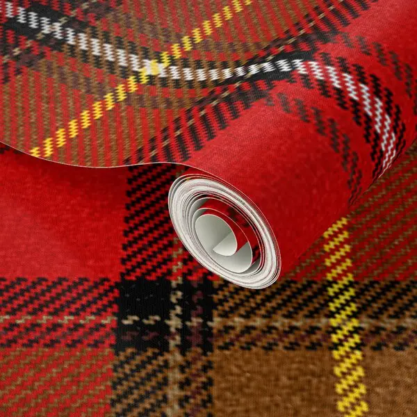 Spoonflower Plaid Red Tartan Custom Removable Wallpaper - Red,yellow,black