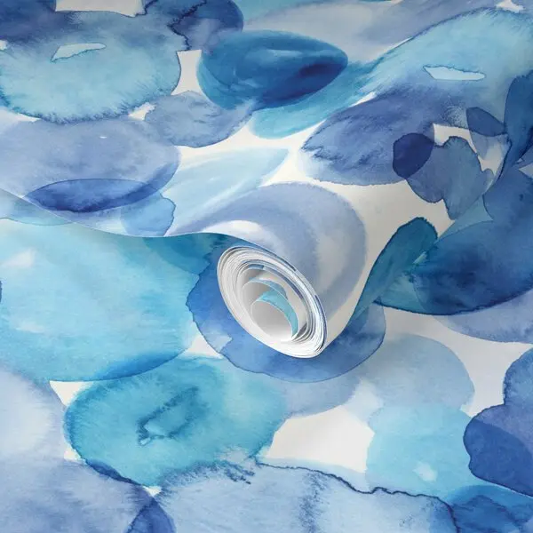 Spoonflower Blue Watercolor Water Dots Quilt Abstract Bubbles Custom Removable Wallpaper