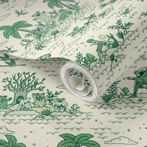 Spoonflower Neverland Peter Pan Captain Hook Dapper Day Custom Removable Wallpaper - Sage,green