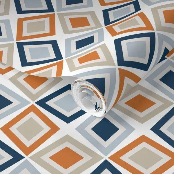 Spoonflower Diamonds Orange Geometric Shapes Optical Illusion Traditional Wallpaper
