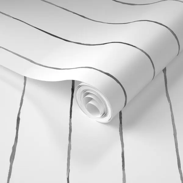 Spoonflower Pinstripe Black White Minimal Minimalist Stripe Traditional Wallpaper