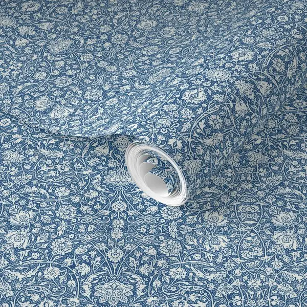Spoonflower Oriental And White Arabic Persian Indian Custom Removable Wallpaper - Blue