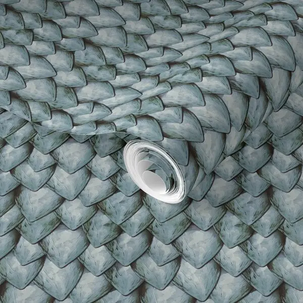 Spoonflower Dragon Scales Dinosaur Costume Renaissance Custom Removable Wallpaper - Gray,green,blue