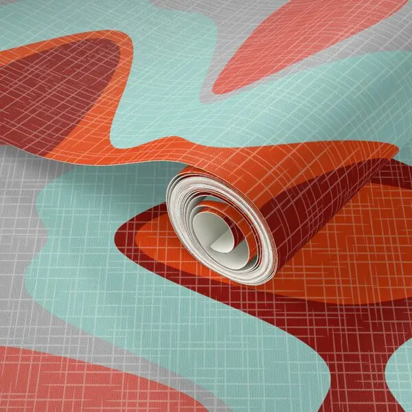 Spoonflower Pink Stripe Red Orange Modern Aqua Custom Pre-pasted Wallpaper - Blue,orange,teal