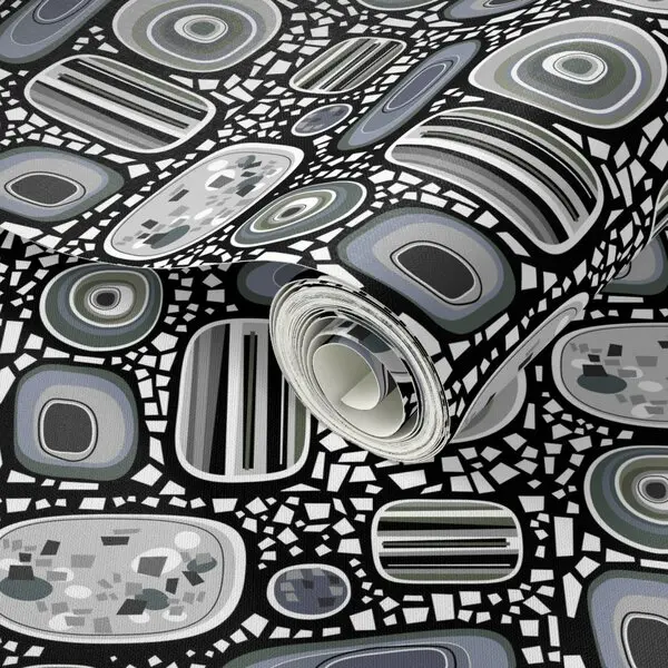 Spoonflower Terrazzo Mid Century Palm Springs Black Custom Removable Wallpaper