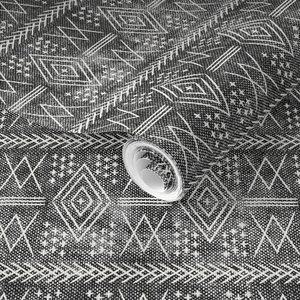 Spoonflower Vintage Moroccan Gray Boho Trendy Arrows Cross Custom Removable Wallpaper - Gray,white