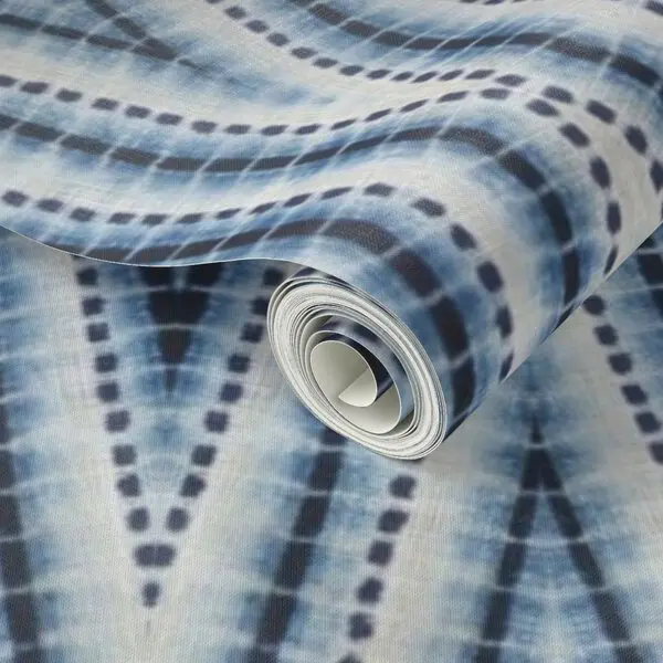 Spoonflower Shibori Diamond Blue Indigo Diamonds Boho Bohemian Custom Removable Wallpaper - Blue,white,indigo
