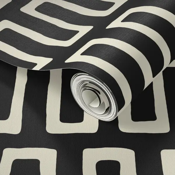 Spoonflower Black Zigzag Greek Inspired Mod Chevron Ivory Traditional Wallpaper