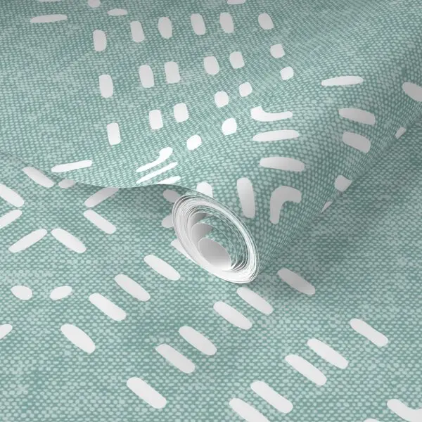 Spoonflower Moroccan Tile Trendy Woven Mud Cloth Bohemian Custom Removable Wallpaper - Teal,white,gray