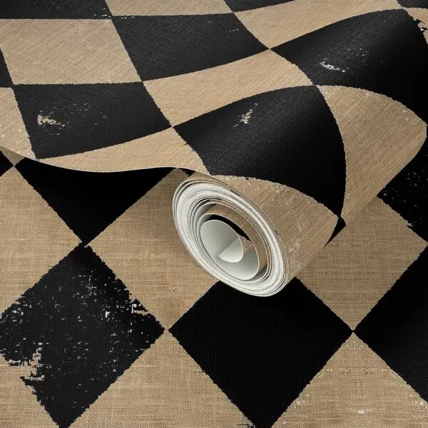 Spoonflower Black Brown Gold Geometric Circus Diamond Tan Custom Removable Wallpaper - Black,brown