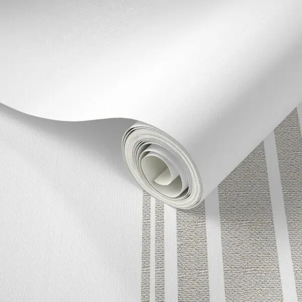 Spoonflower French Ticking Stripe Tan Beige Farmhouse Custom Pre-pasted Wallpaper - Beige,gray