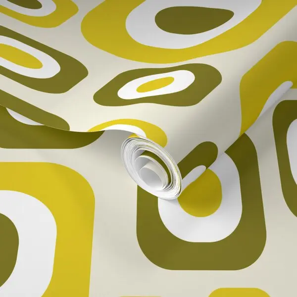 Spoonflower Olive Mod Modern Trendy Retro Green Custom Removable Wallpaper - Green,yellow,beige