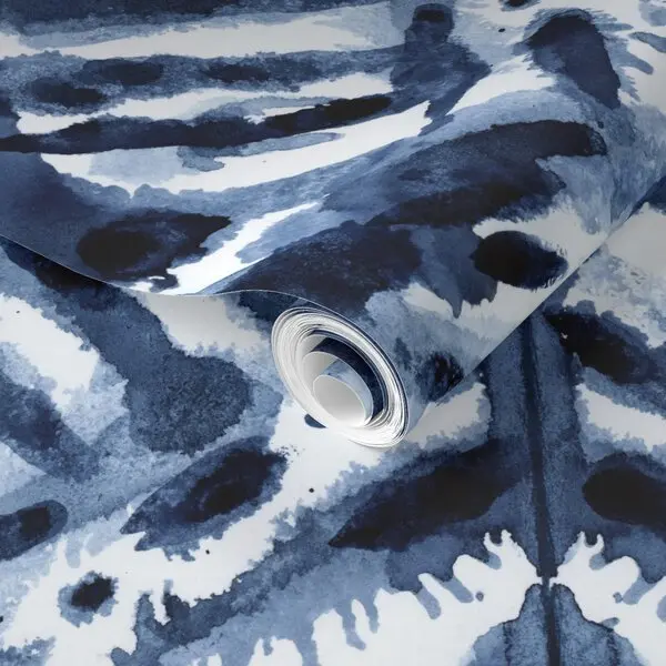 Spoonflower Abstract Chevron Indigo Diamonds Blue And White Traditional Wallpaper - Blue,white,black