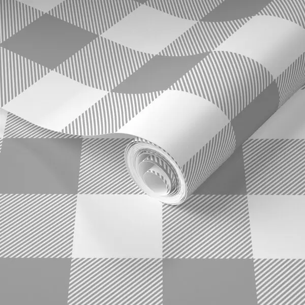 Spoonflower Plaid Grey Buffalo Check Tartan Traditional Wallpaper - Gray,white