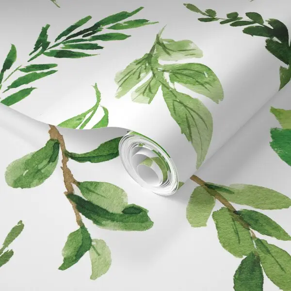 Spoonflower Leaves Branches Leaf Greenery Gold Custom Pre-pasted Wallpaper
