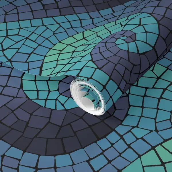 Spoonflower Wave Mosaic Spiralwave Blue Jazz Aqua Custom Removable Wallpaper