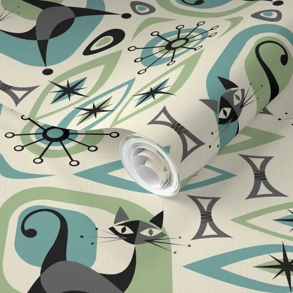 Spoonflower Retro Geometric Abstract Cat 1950s Cats Fifties Traditional Wallpaper