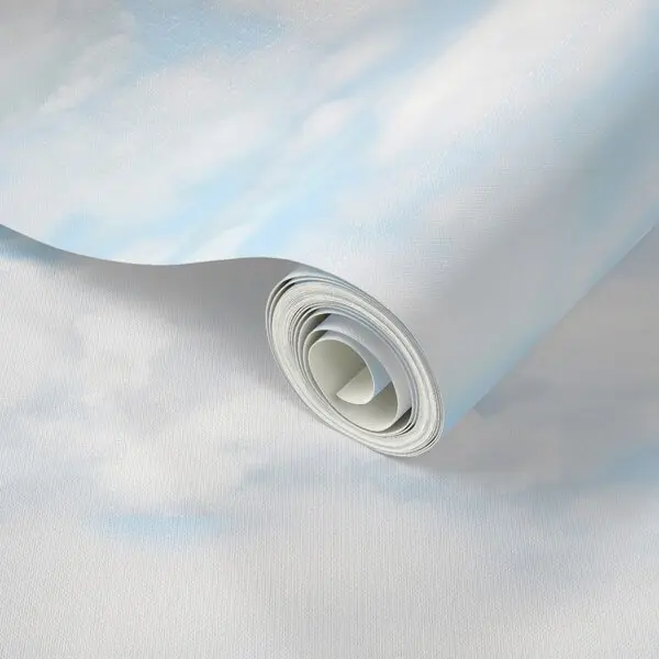 Spoonflower White Blue Nature Clouds Sky Summer Space Traditional Wallpaper - White,blue