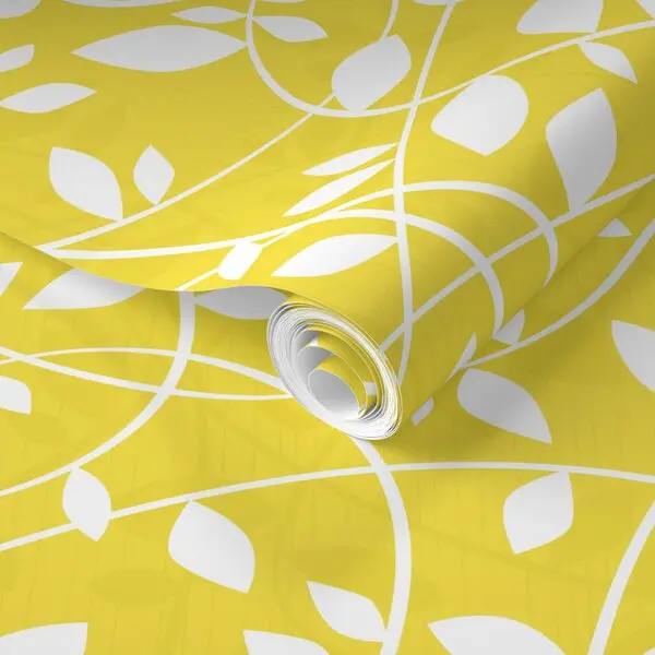 Spoonflower Yellow Floral Nature Modern Vine Spring Custom Removable Wallpaper