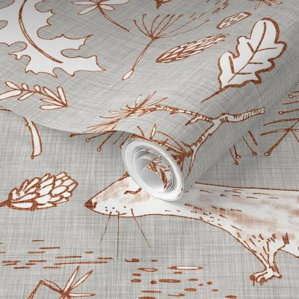 Spoonflower Forest Raccoon Mushroom Pine Leaves Autumn Custom Pre-pasted Wallpaper