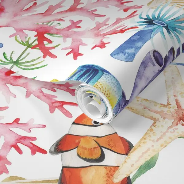 Spoonflower Fish Seahorse Summer Waves Nursery Seaweed Custom Removable Wallpaper
