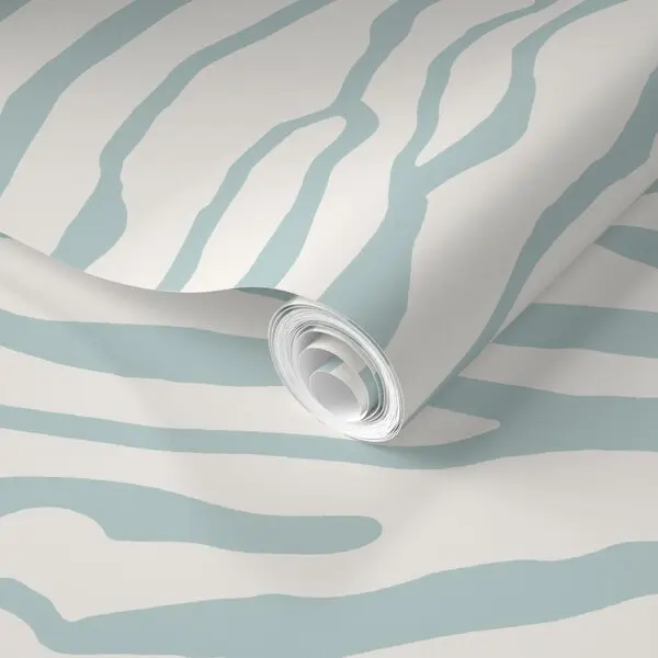 Spoonflower Blue Preppy Stripes Aqua Zebra Beach Waves Custom Removable Wallpaper