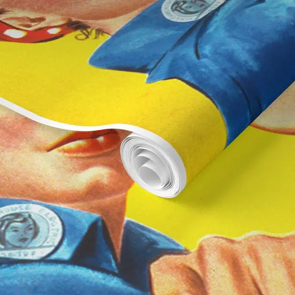 Spoonflower Poster Industrial Rosie The Riveter Engineer Custom Removable Wallpaper