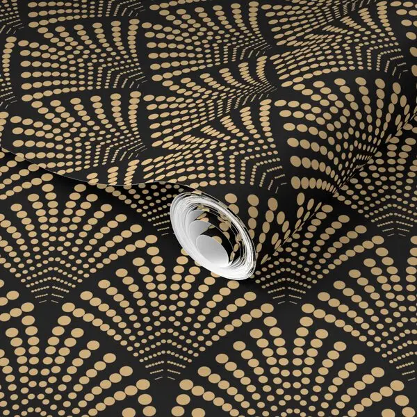 Spoonflower Art Deco Dots Black Gold Geometric Pattern Traditional Wallpaper