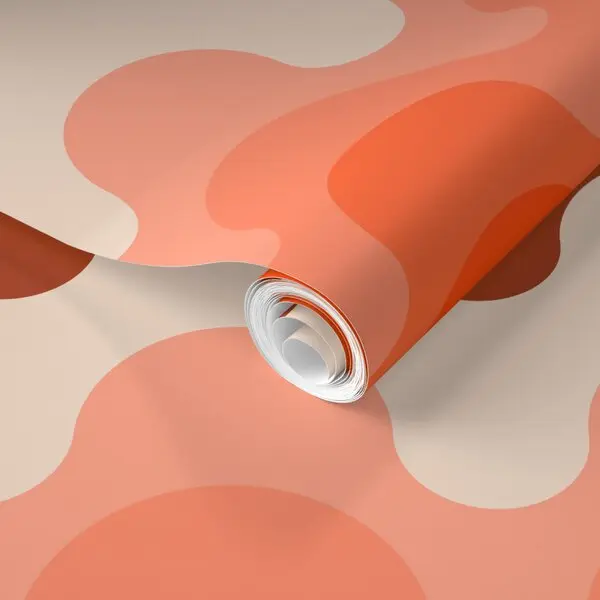Spoonflower Pink Retro 1970s 70s Seventies Op Art Red Rock Custom Removable Wallpaper - Orange,white,coral