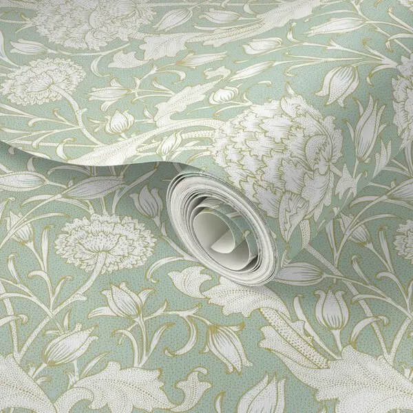 Spoonflower Green Floral Antique Jade Morris Arts And Crafts Traditional Wallpaper - Green,gray