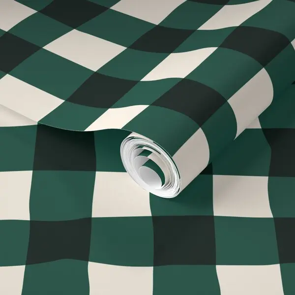 Spoonflower Rustic Farmhouse Plaid Hunter Green Cabin Lodge Custom Removable Wallpaper - Green,white,teal
